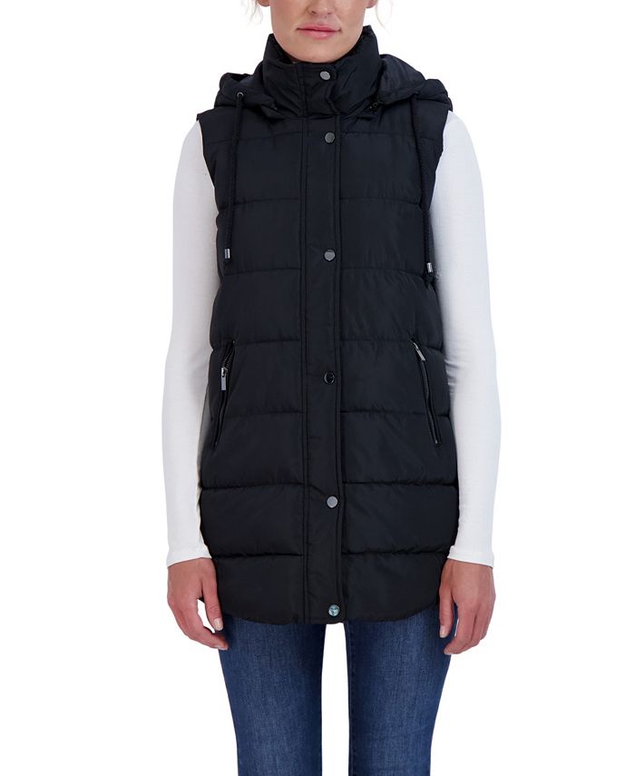 Sebby Collection Women's Long Puffer Vest with Detachable Hood - Macy's