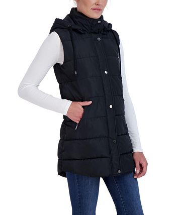 Sebby Collection Women's Long Puffer Vest with Detachable Hood - Macy's