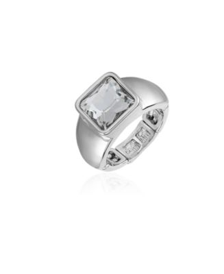 T Tahari Silver-Tone Clear Stone Stretch Ring - Macy's