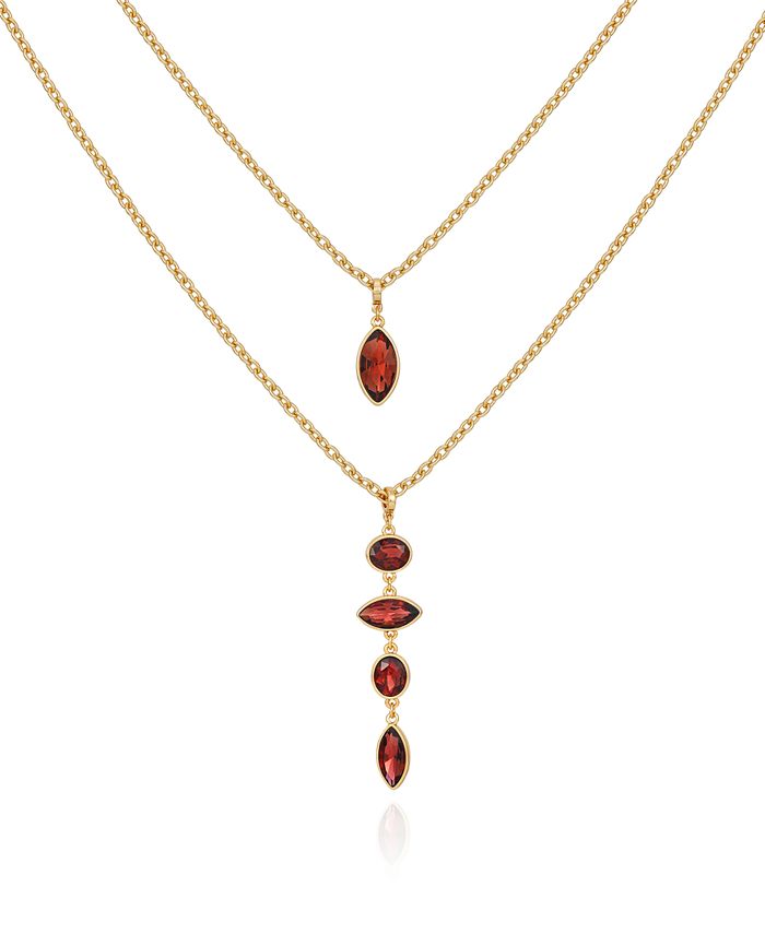 T Tahari Gold-Tone Red Glass Stone Layered Necklace Set, 18", 30" + 2 ...