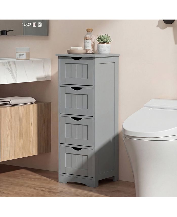 Costway Floor Storage Cabinet Bathroom Organizer Free Standing Drawers ...