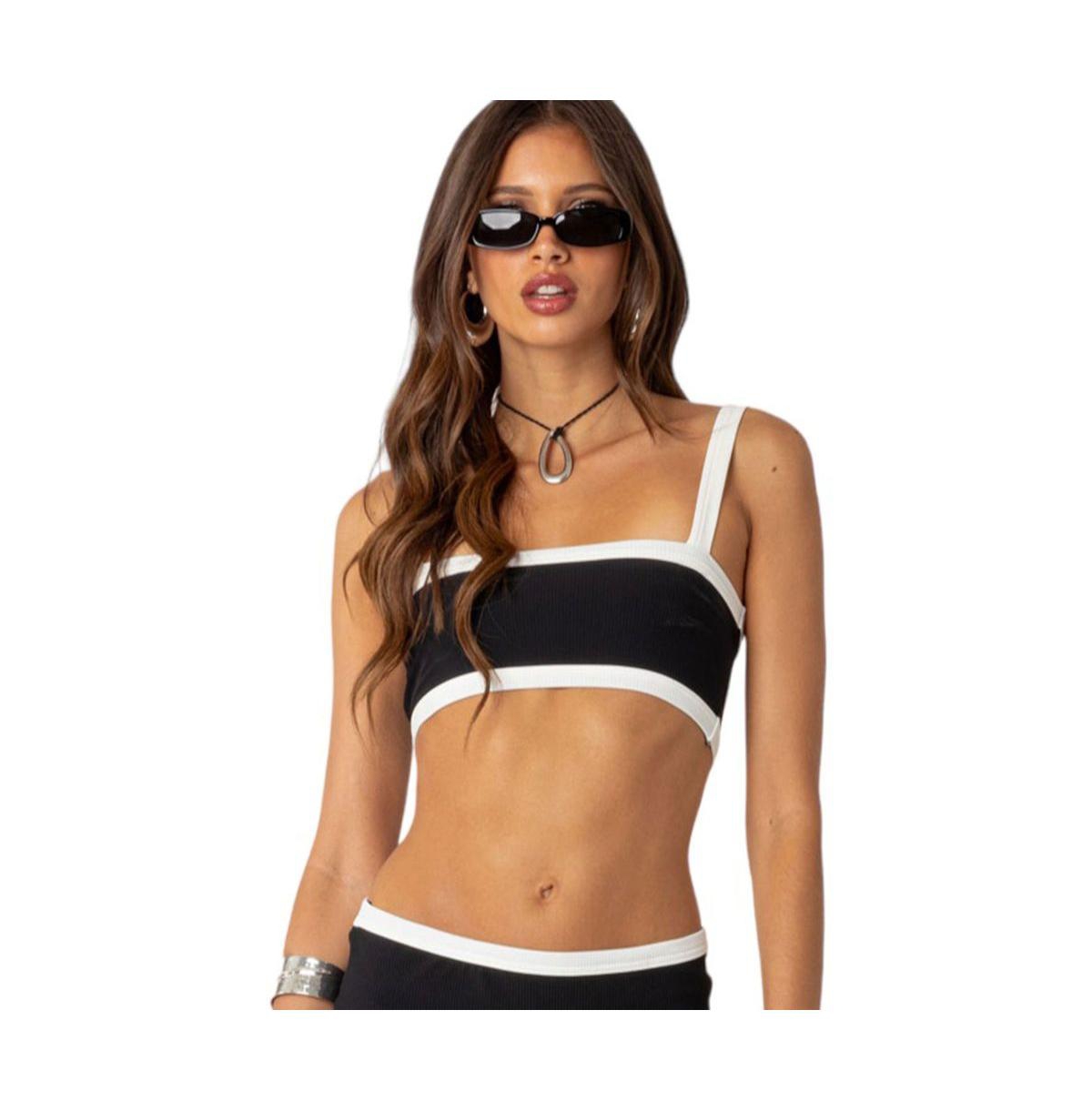 Click here for Womens Sutton contrast ribbed Bra top - Black-and-... prices
