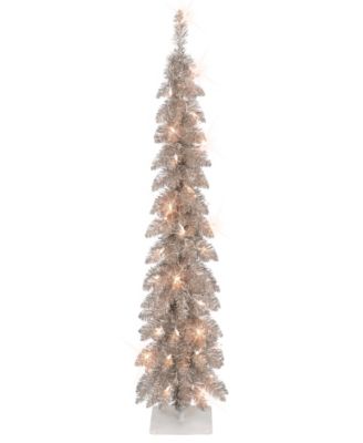 Puleo 4' Pre-Lit Artificial Alpine Pencil Tree - Macy's