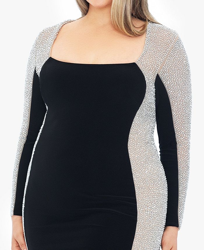 XSCAPE Plus Size Rhinestone Illusion Gown - Macy's