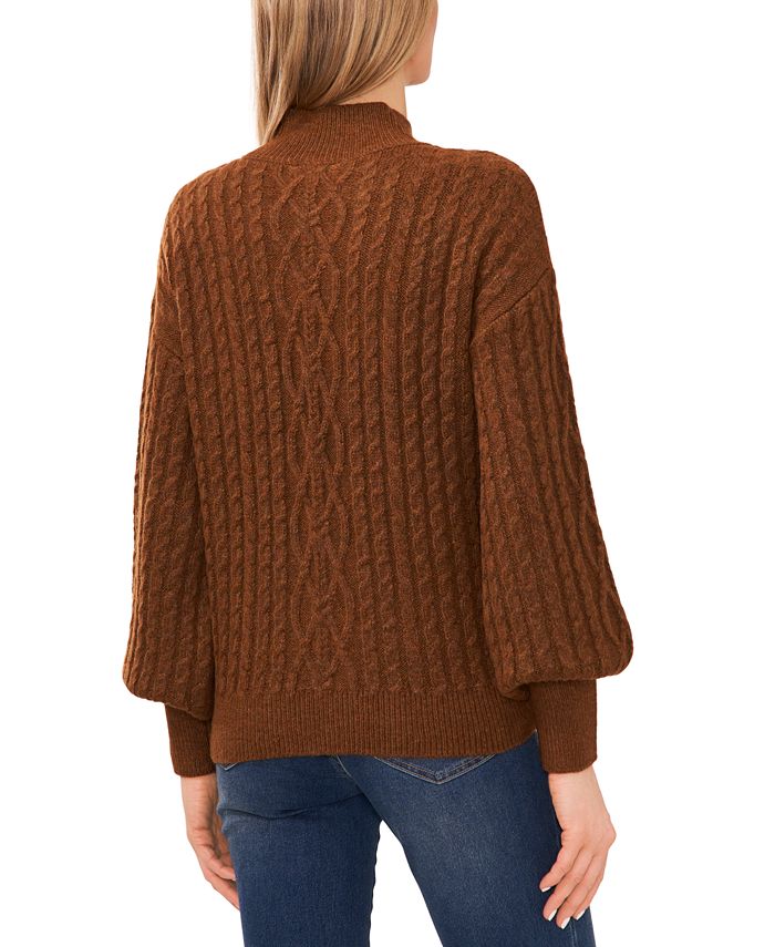 CeCe Women's Cable-Knit Mock Neck Bishop Sleeve Sweater - Macy's