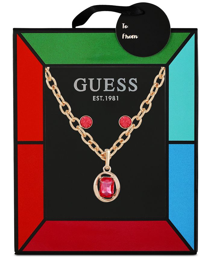 GUESS Crystal Orbital Stone Pendant Necklace & Stud Earrings Gift Set ...