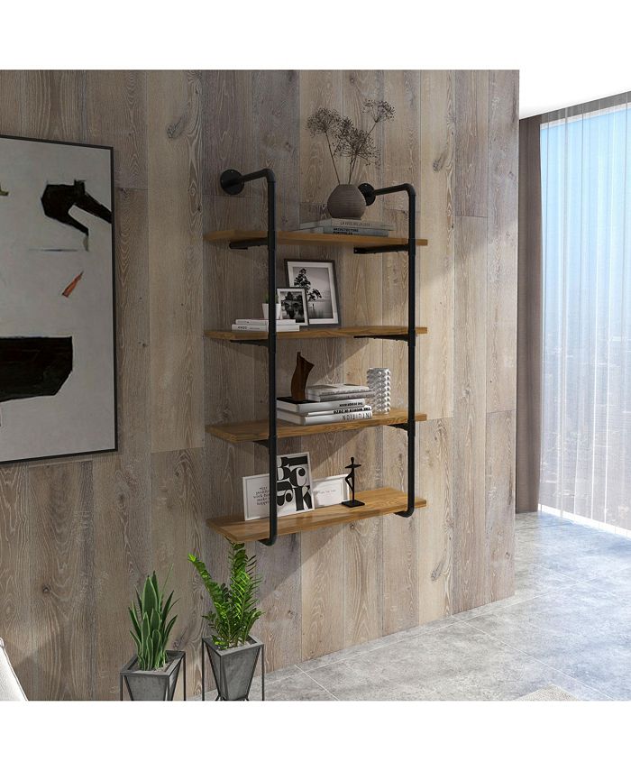 HOMCOM 4-Tier Industrial Pipe Shelves Floating Wall Mounted Bookshelf ...