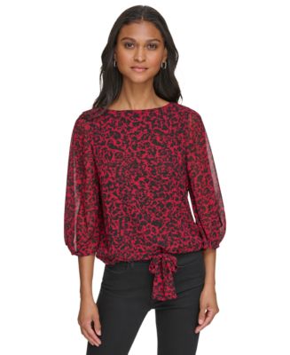 Calvin Klein Women's Printed Drawstring-Waist Top - Macy's