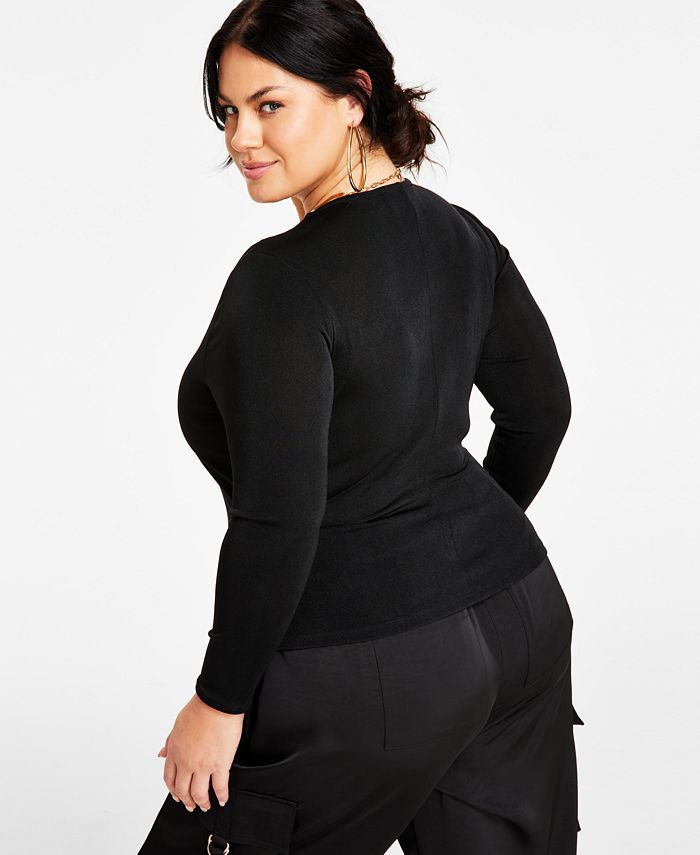 Nina Parker Trendy Plus Size V-Neck Long-Sleeve Top - Macy's