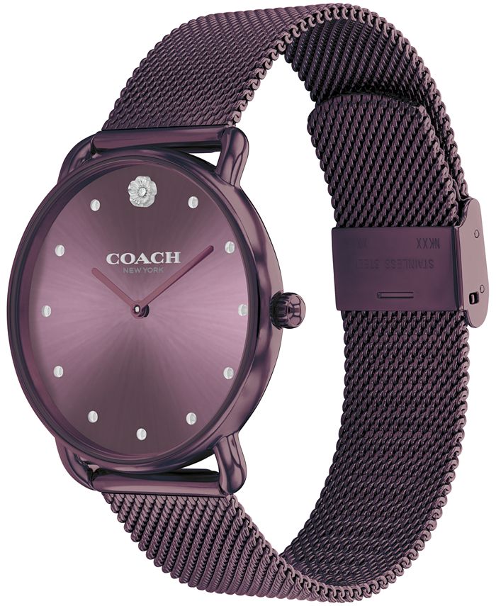 COACH Women's Elliot Purple Stainless Steel Mesh Bracelet Watch 36mm ...