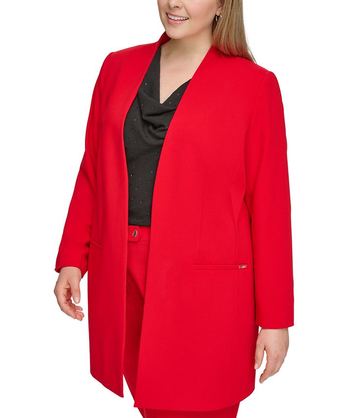 Calvin Klein Plus Size Collarless Open-Front Long Blazer - Macy's
