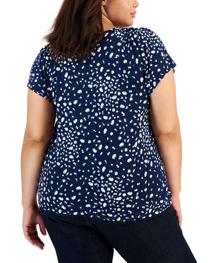 Style And Co Plus Size Printed Pleat Neck Top Created For Macys Macys