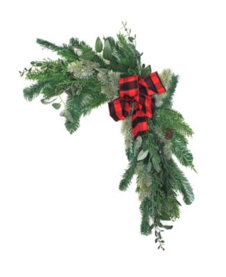 National Tree Company 24" Mixed Pine and Bow Christmas Corner Swags ...