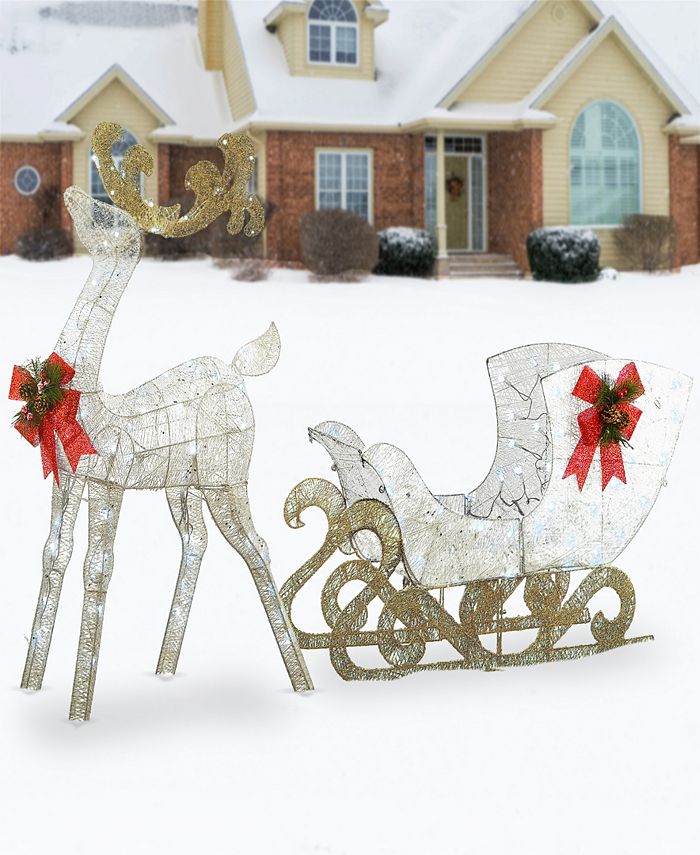 National Tree Company 48" Pre-Lit Sisal Reindeer and Sleigh - Macy's