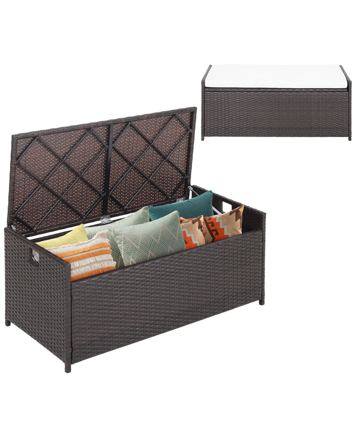 Click here for 34 Gallon Patio Wicker Storage Deck Box W/Cushion... prices