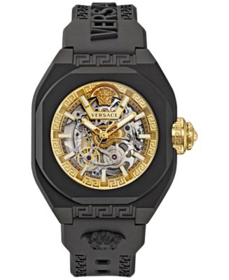 Versace Men's Swiss Automatic V-Legend Skeleton Black Rubber Strap ...