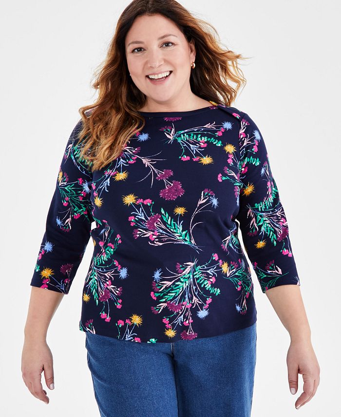 Style & Co Plus Size Lola Floral-Print Pima Knit Top, Created for Macy ...