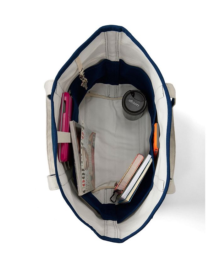 Lands' End Large Print 5 Pocket Open Top Long Handle Canvas Tote Bag ...
