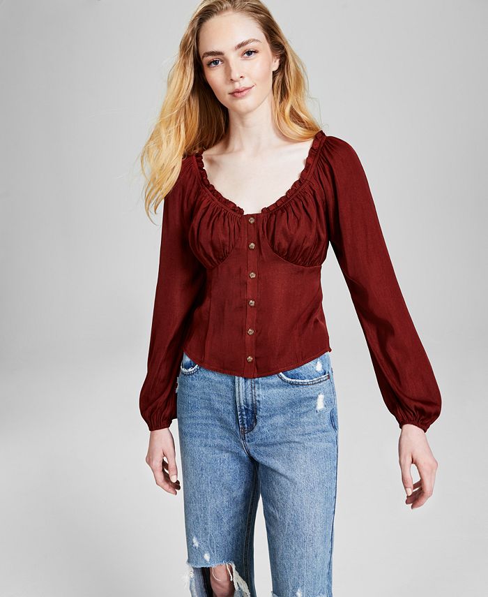 And Now This Women's Blouson-Sleeve Button-Front Top, Created for Macy ...