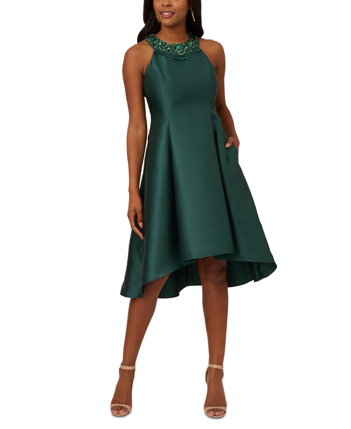 Click here for Adrianna Papell Rhinestone High-Low Dress - Dark F... prices