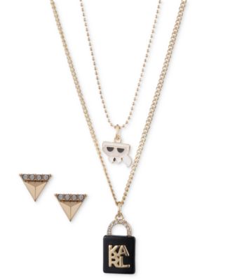 KARL LAGERFELD PARIS Gold-Tone Karl Lock Layered Pendant Necklace ...
