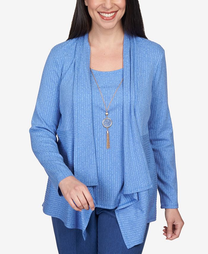 Alfred Dunner Women's Chelsea Market Melange Ribbed Long Sleeve Two in One Top - Macy's