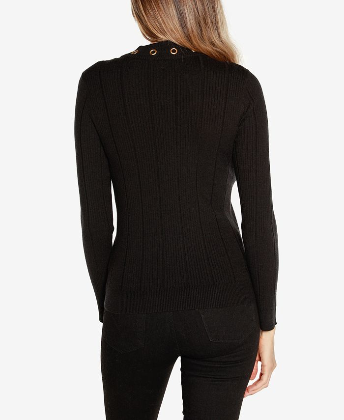Belldini Women's Ribbed Grommet Full Sleeve Sweater - Macy's