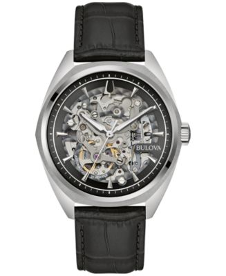 Bulova Men's Automatic Classic Surveyor Black Leather Strap Watch 41mm ...