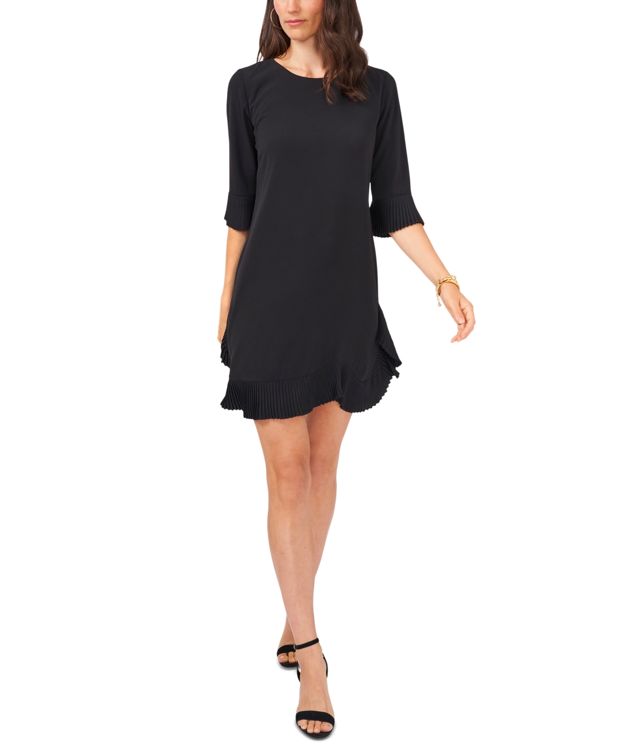 Click here for Msk Petite Pleated-Trim Shift Dress - Black prices
