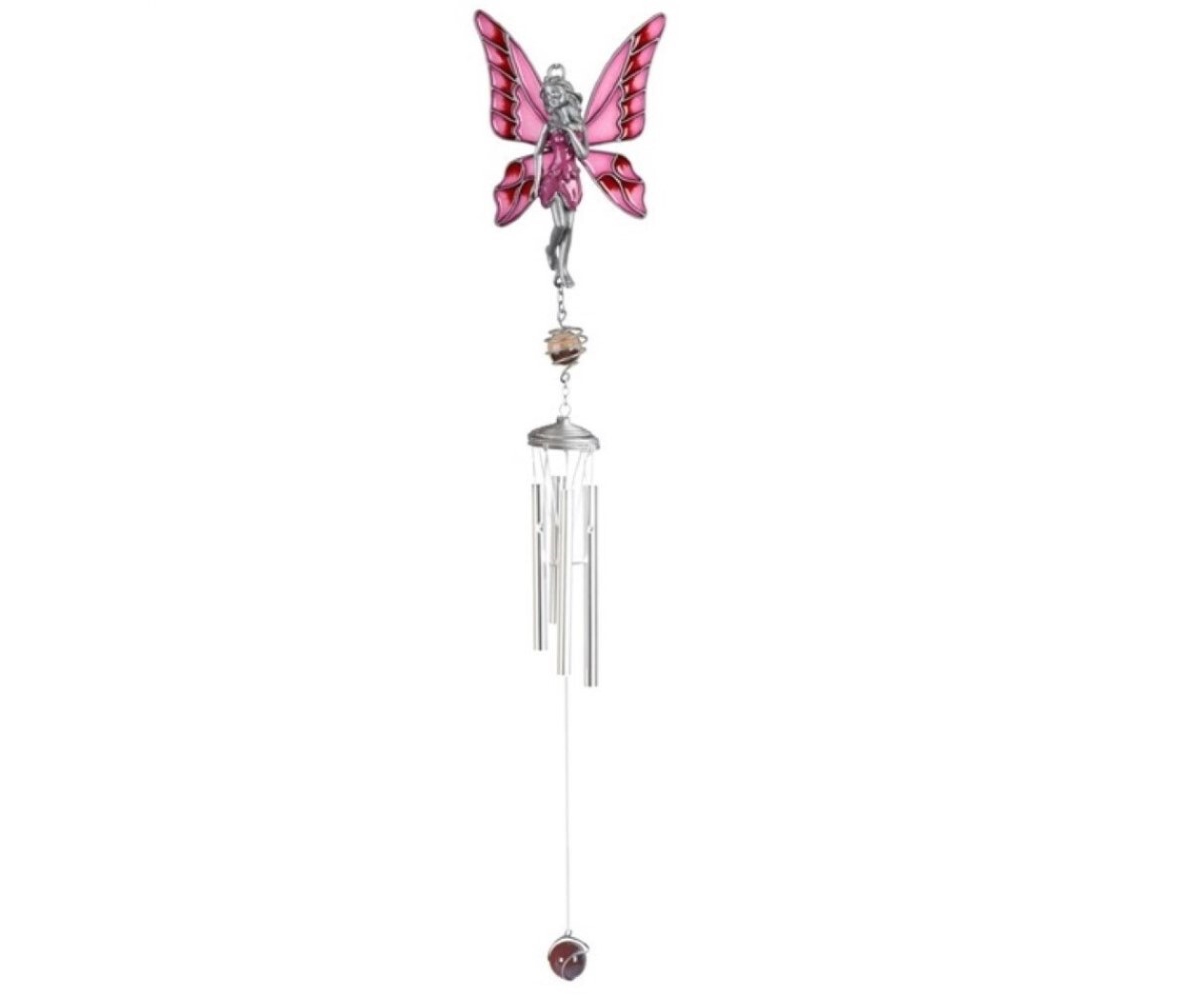Click here for 28 Long Pink Fairy Pewter Gem Wind Chime - Pink prices