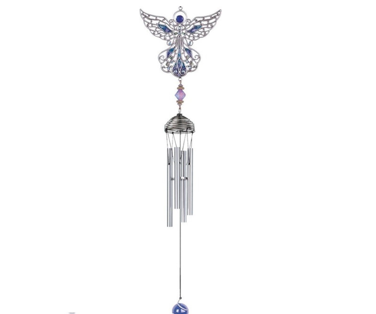 Click here for 21 Long Blue Angel Pewter and Gem Wind Chime - Blu... prices