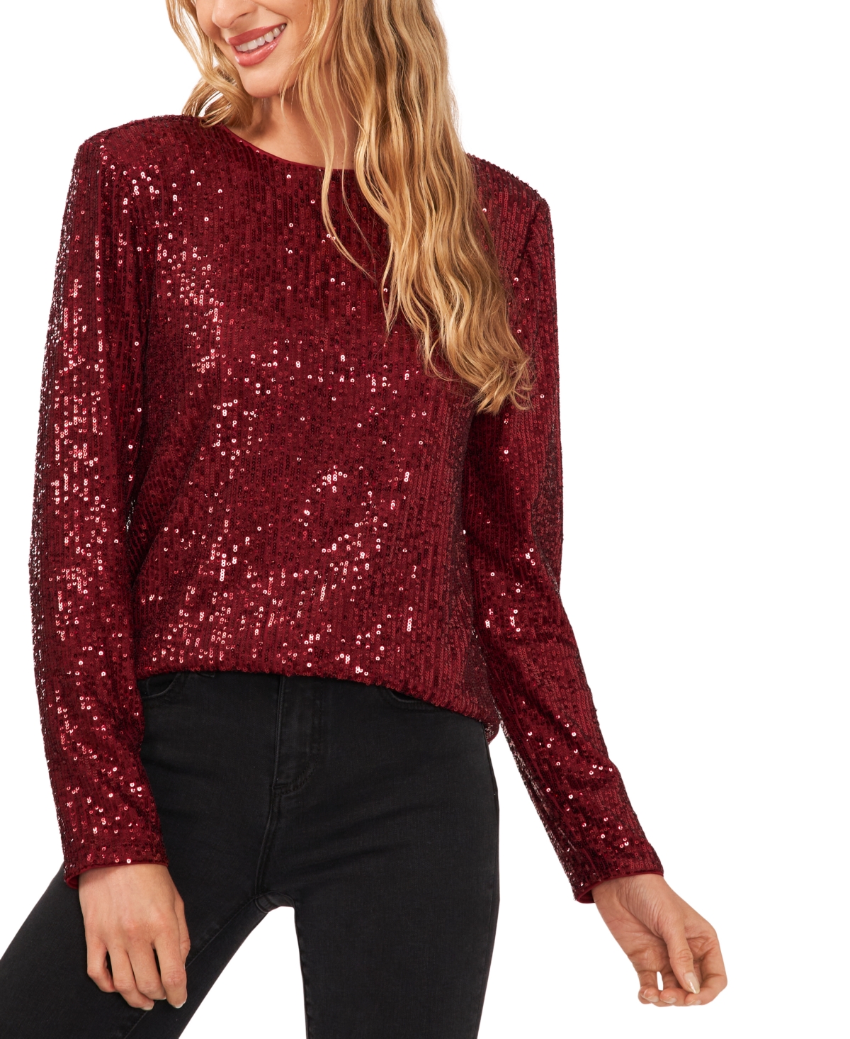Click here for CeCe Womens Long Sleeve Crew Neck Sequin Blouse -... prices
