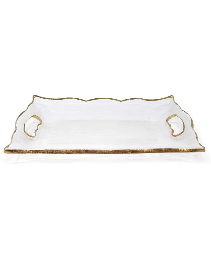 Classic Touch Rectangular Glass Tray with Handles and Gold-Tone Rim, 20 ...