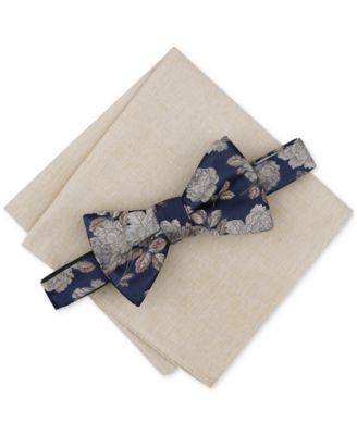 Bar III Men's Ellery Floral Bow Tie & Solid Pocket Square Set, Created ...
