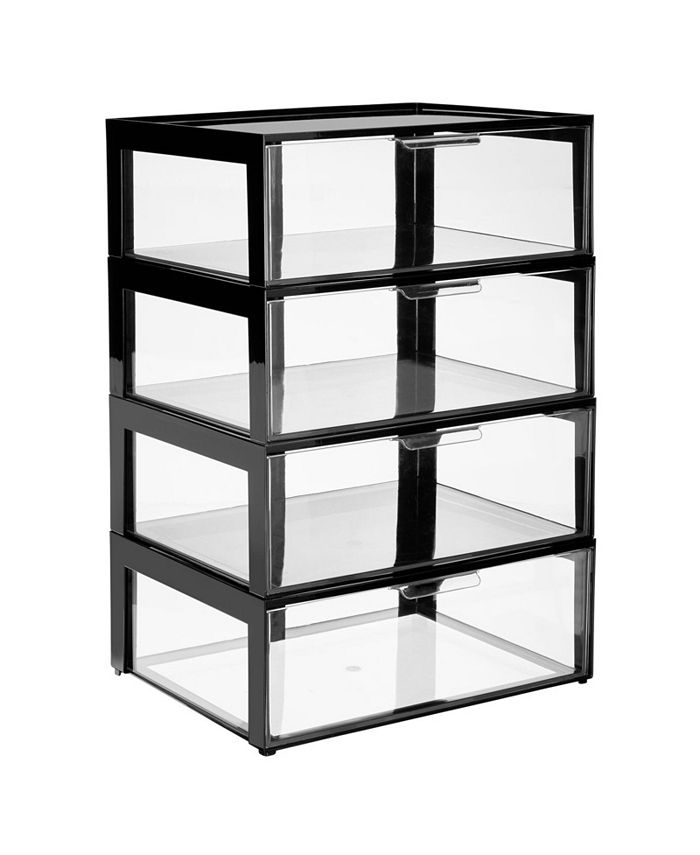 mDesign Plastic Office Storage Stack Organizer with Drawer, 4 Pack ...