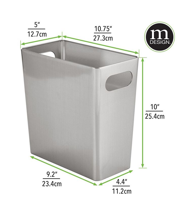 mDesign Steel 2.1 Gallon Rectangle Trash Can with Handles, Brushed ...