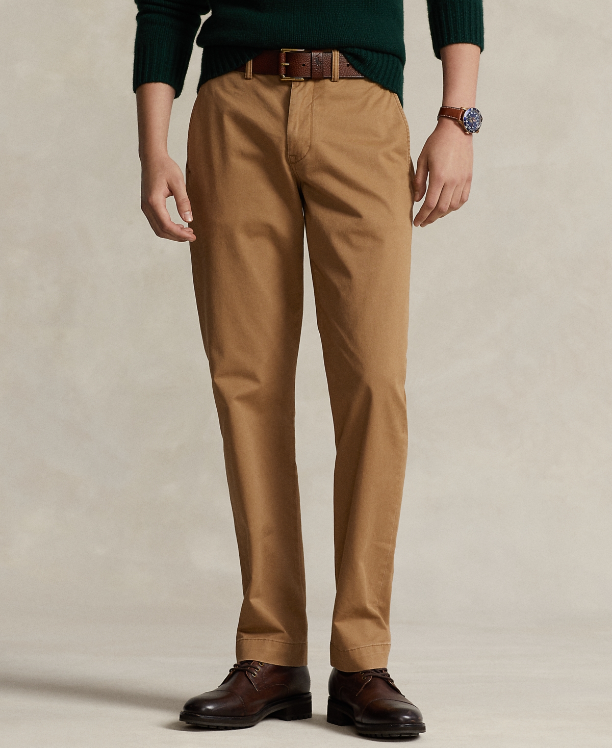 Polo Ralph Lauren Mens Straight-Fit Washed Stretch Chino Pants - Rustic Tan