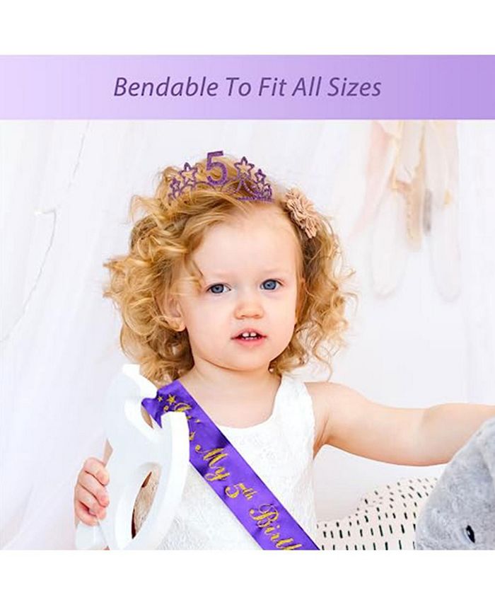 Meant2tobe 5th Birthday Sash and Tiara Set for Girls - Glittery Sash with Stars and Rhinestone ...