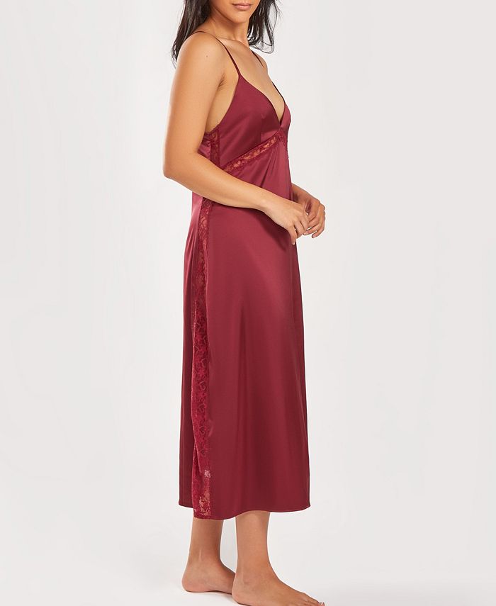 iCollection Women's Silky Open Back Nightgown with Lace Trims - Macy's