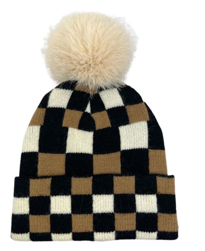 Marcus Adler Checkered Beanie with Pom - Macy's