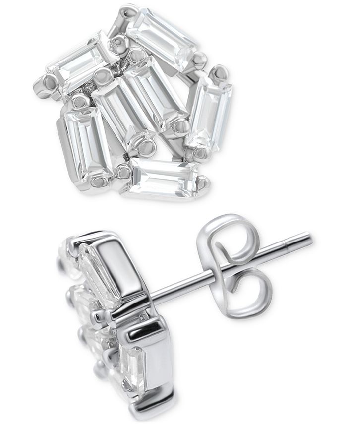 ADORNIA Rhodium-Plated Rectangle Crystal Cluster Stud Earrings - Macy's