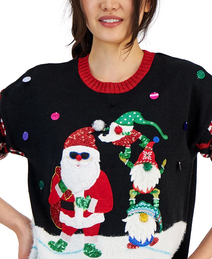 Hooked Up by IOT Juniors' Embellished Santa & Elves Ugly Christmas ...
