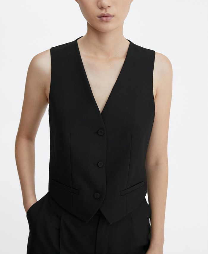 MANGO Women's Check Wool-Blend Suit Vest - Macy's