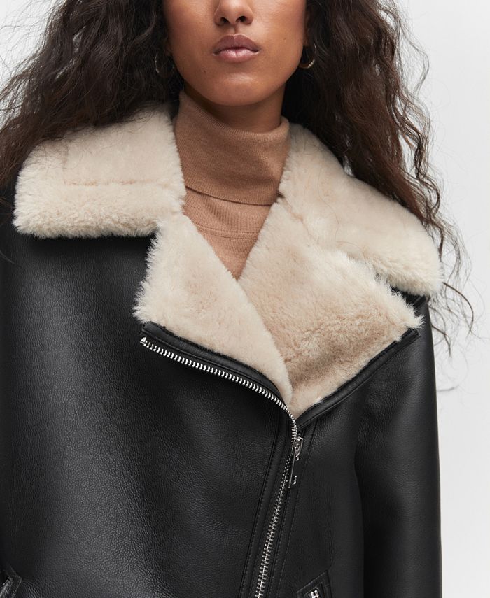 MANGO Women's Oversized Faux Shearling-Lined Jacket - Macy's