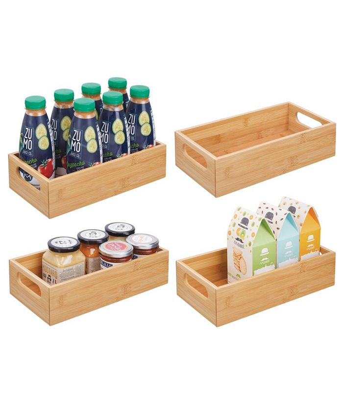 mDesign Bamboo Pantry Organizer Container Bin with Handles, 4 Pack ...