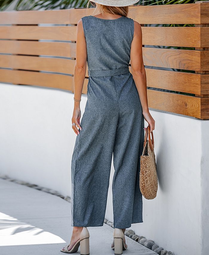 CUPSHE Women's Belted V-Neck Buttoned Jumpsuit - Macy's