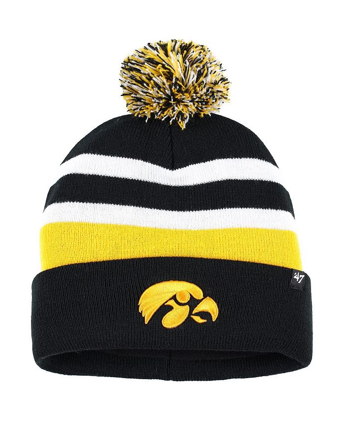 '47 Brand Men's Black Iowa Hawkeyes State Line Cuffed Knit Hat with Pom ...