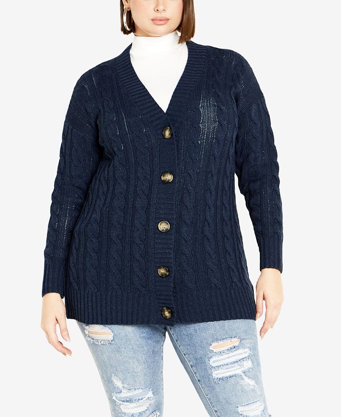 AVENUE Plus Size Cara Cable V-neck Cardigan Sweater - Macy's