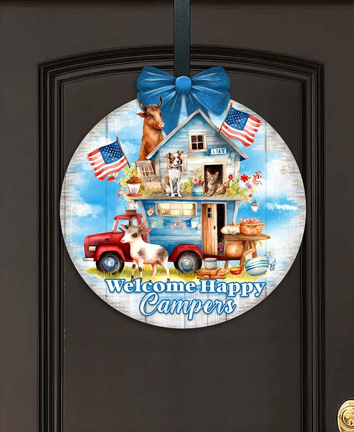 Designocracy Holiday Wooden Door Hanger Welcome Sign Welcome Happy ...