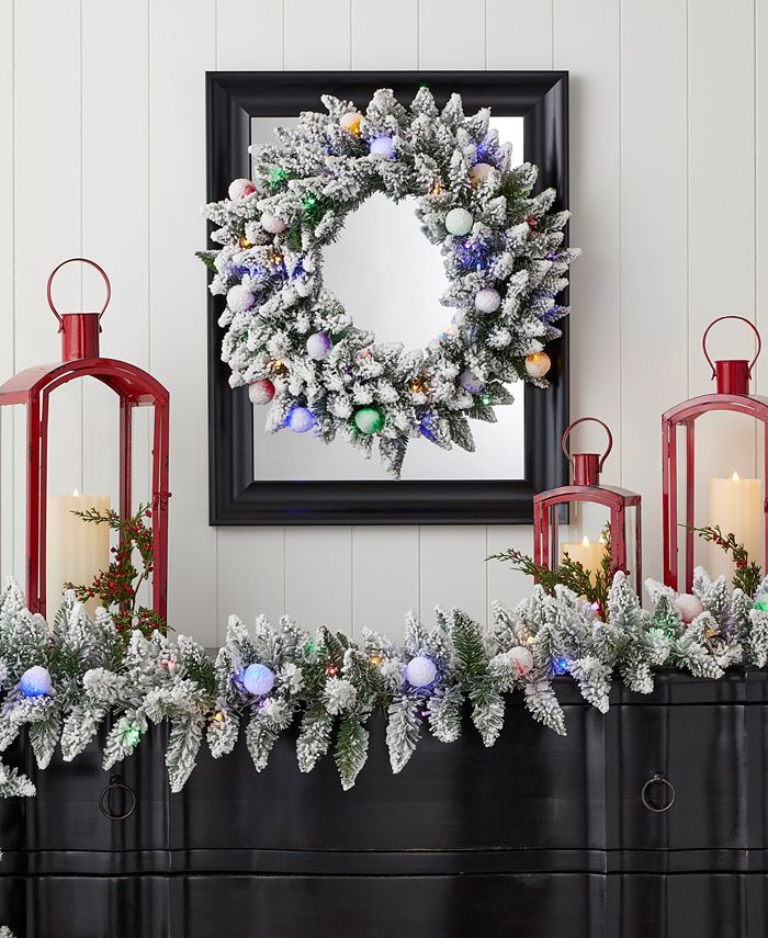 Seasonal Snow Kissed Pine 9' Pre-Lit Flocked PVC Tips Garland with 180 ...